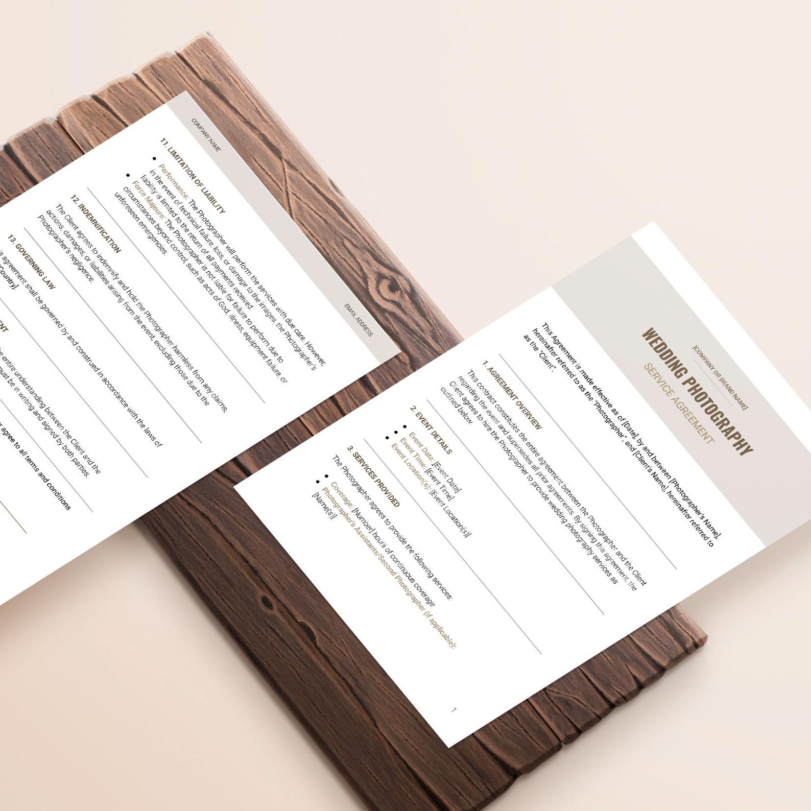 Wedding Photography Contract Template for Wedding Photographer Service ...