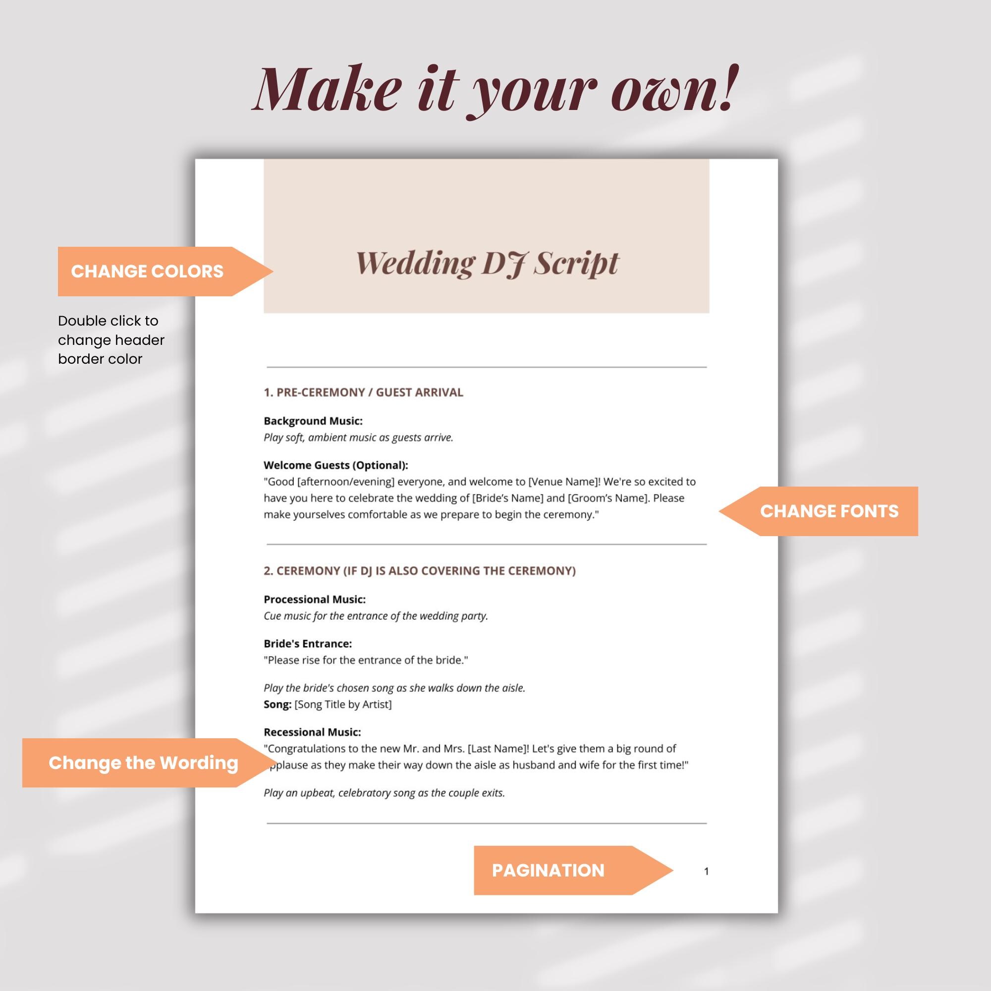 Wedding DJ Script Template Google Docs, Pre-written Wedding DJ Ceremony ...