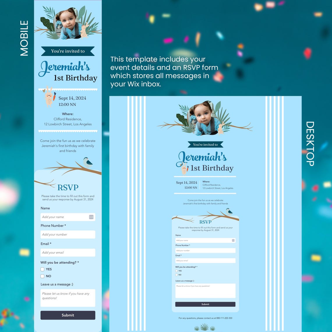 Blue Birthday Website Template Baby Boy Party Digital Invite for Kids ...