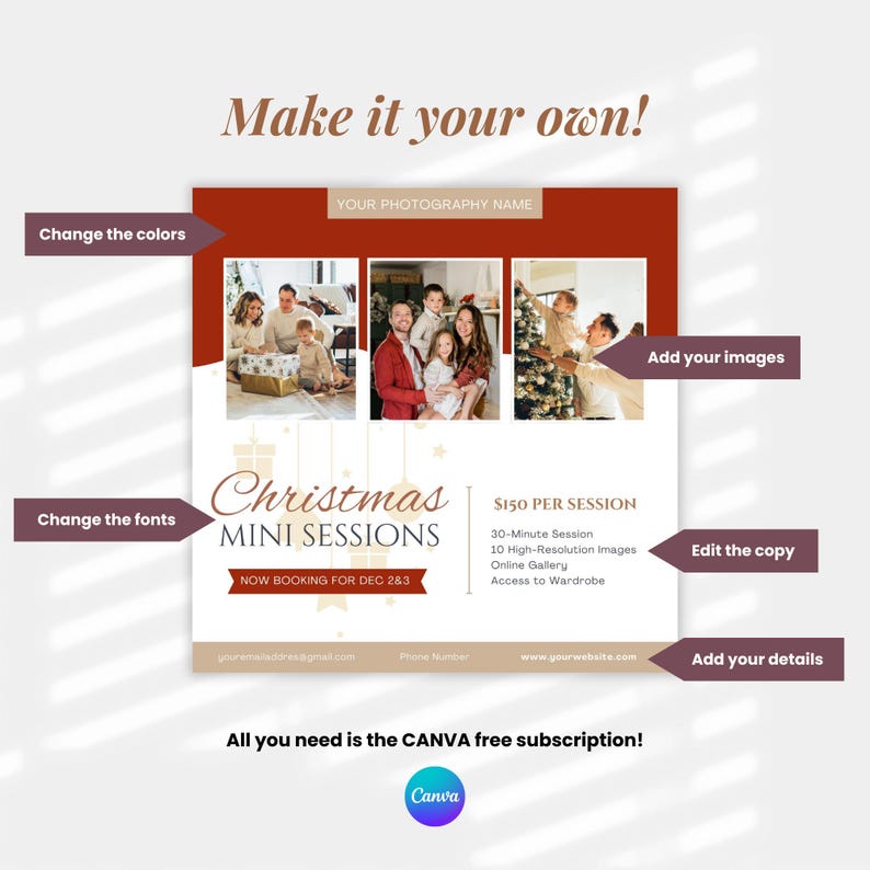 Christmas Mini Sessions Template Canva Minis Template for Winter Family ...