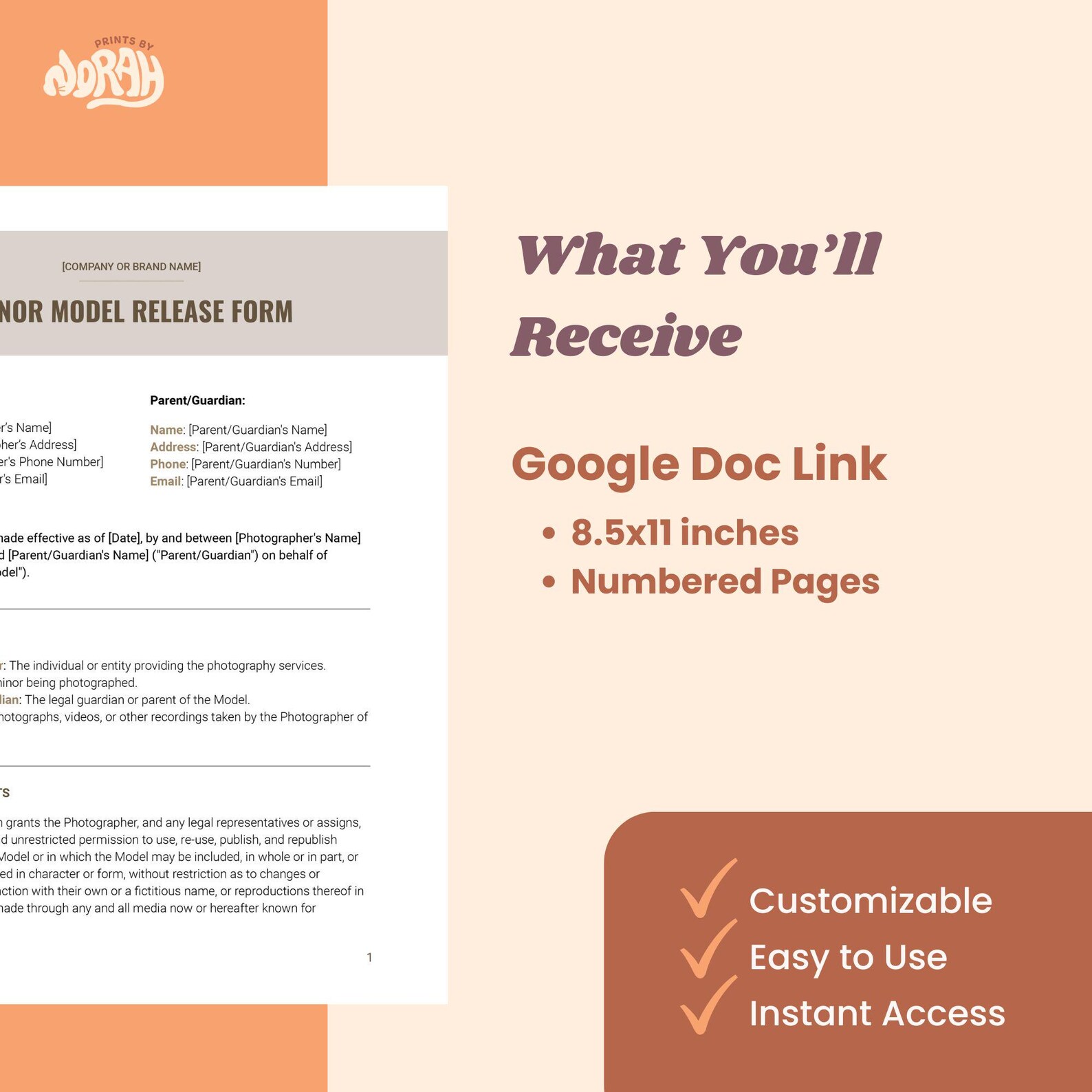 Minor Model Release Form Template Google Docs for Photography Business ...
