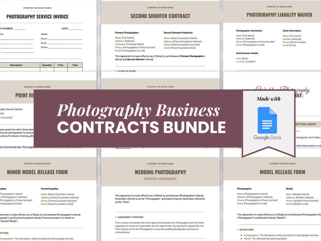 Photography Business Contract Template Bundle Google Docs, Wedding ...