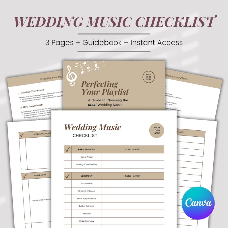 Wedding Music Checklist Template for Wedding Song List Canva Printable ...