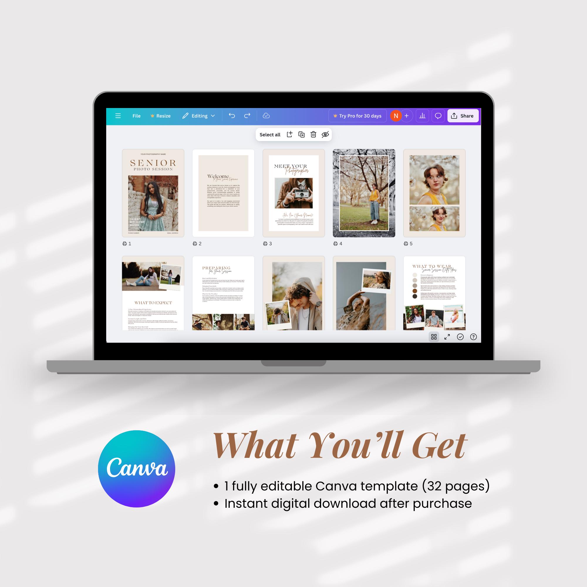 Senior Photography Welcome Guide Template Canva, Pre-written Graduation ...
