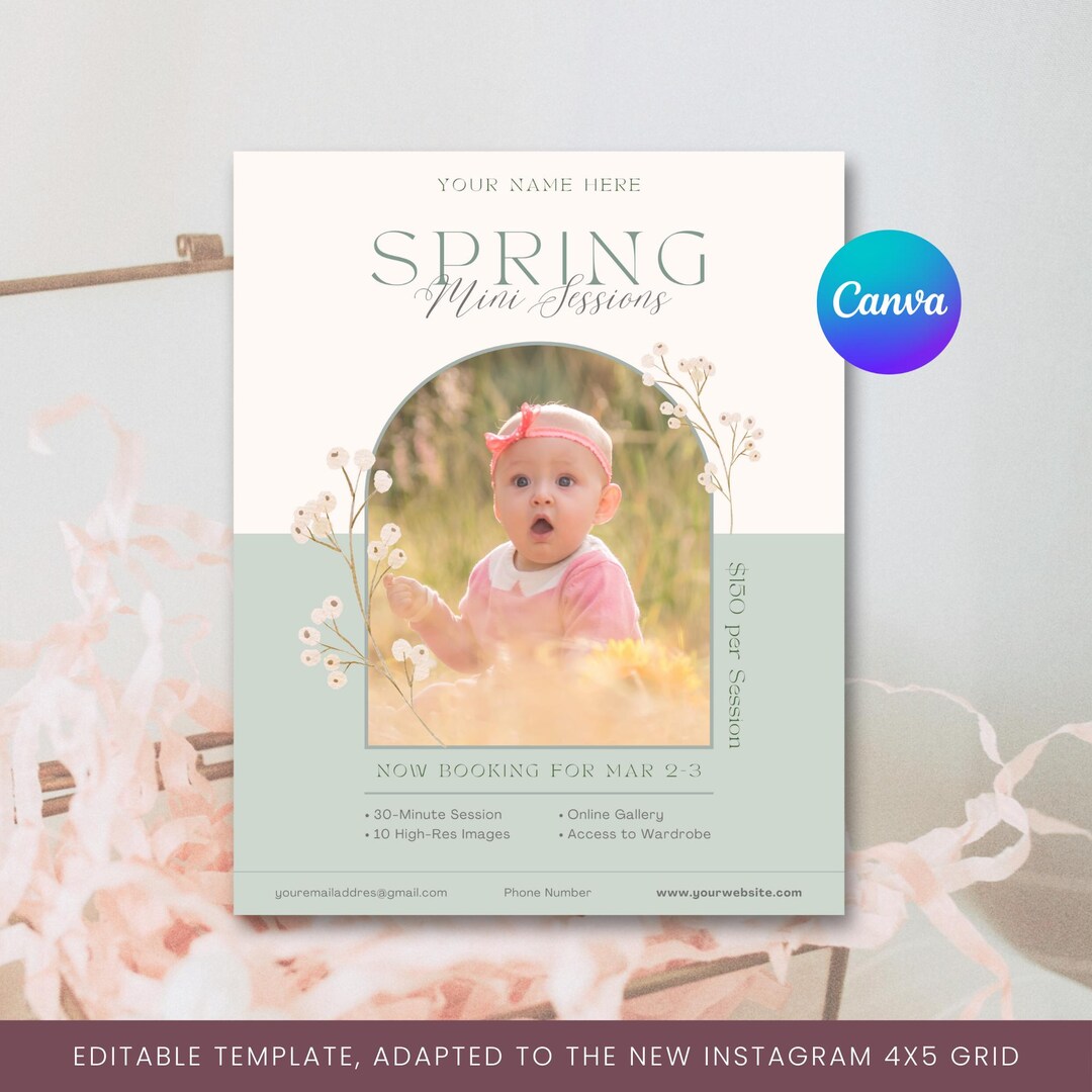 Spring Mini Sessions Template Canva, Easter Family Mini Photoshoot ...