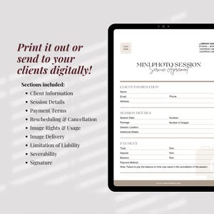 Mini Sessions Contract Template Canva Mini Sessions Photography Client Agreement for Mini Photo ...