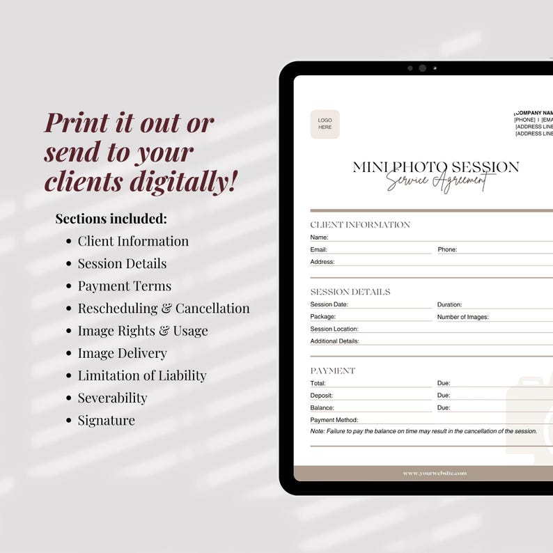 Mini Sessions Contract Template Canva Mini Sessions Photography Client ...
