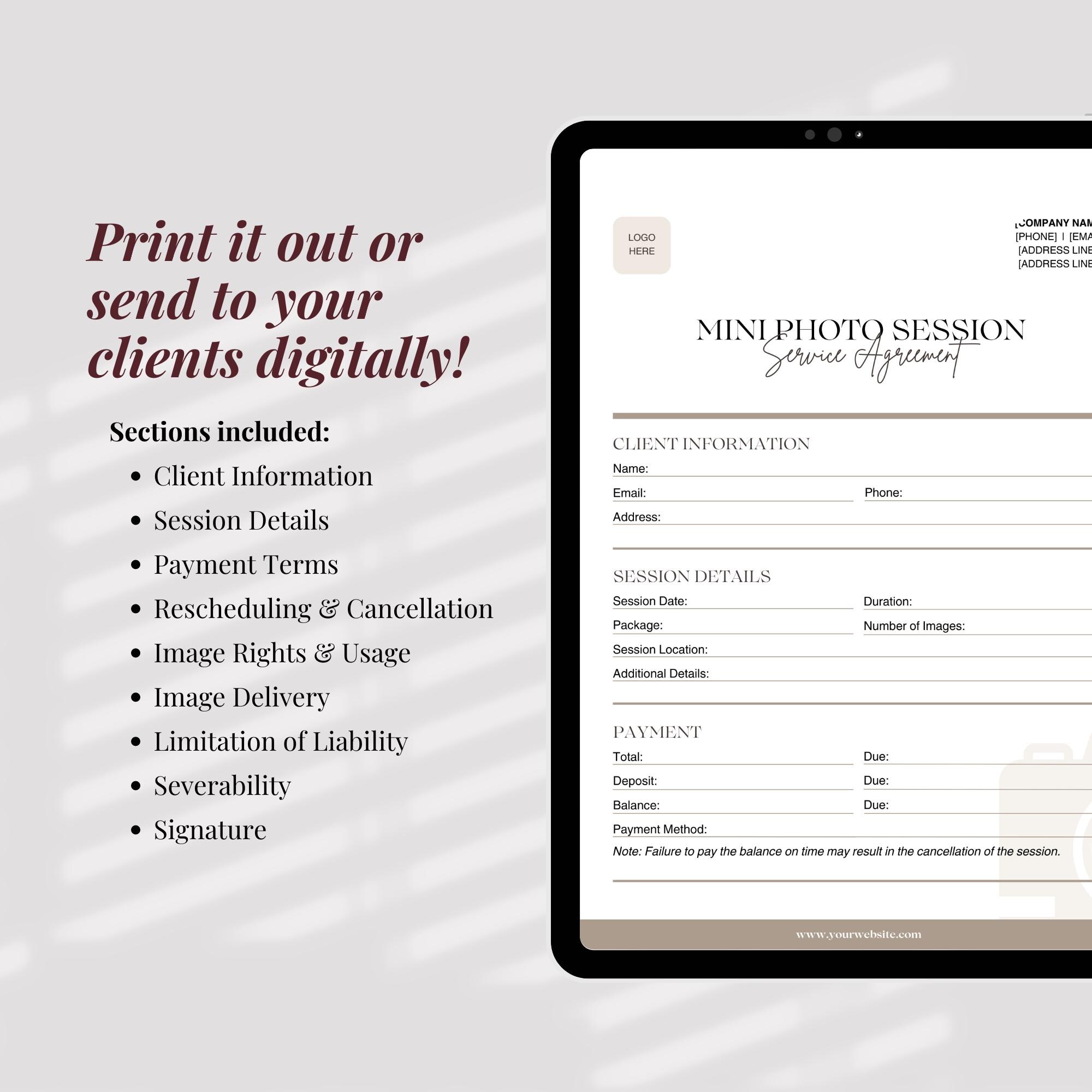 Mini Sessions Contract Template Canva Mini Sessions Photography Client ...