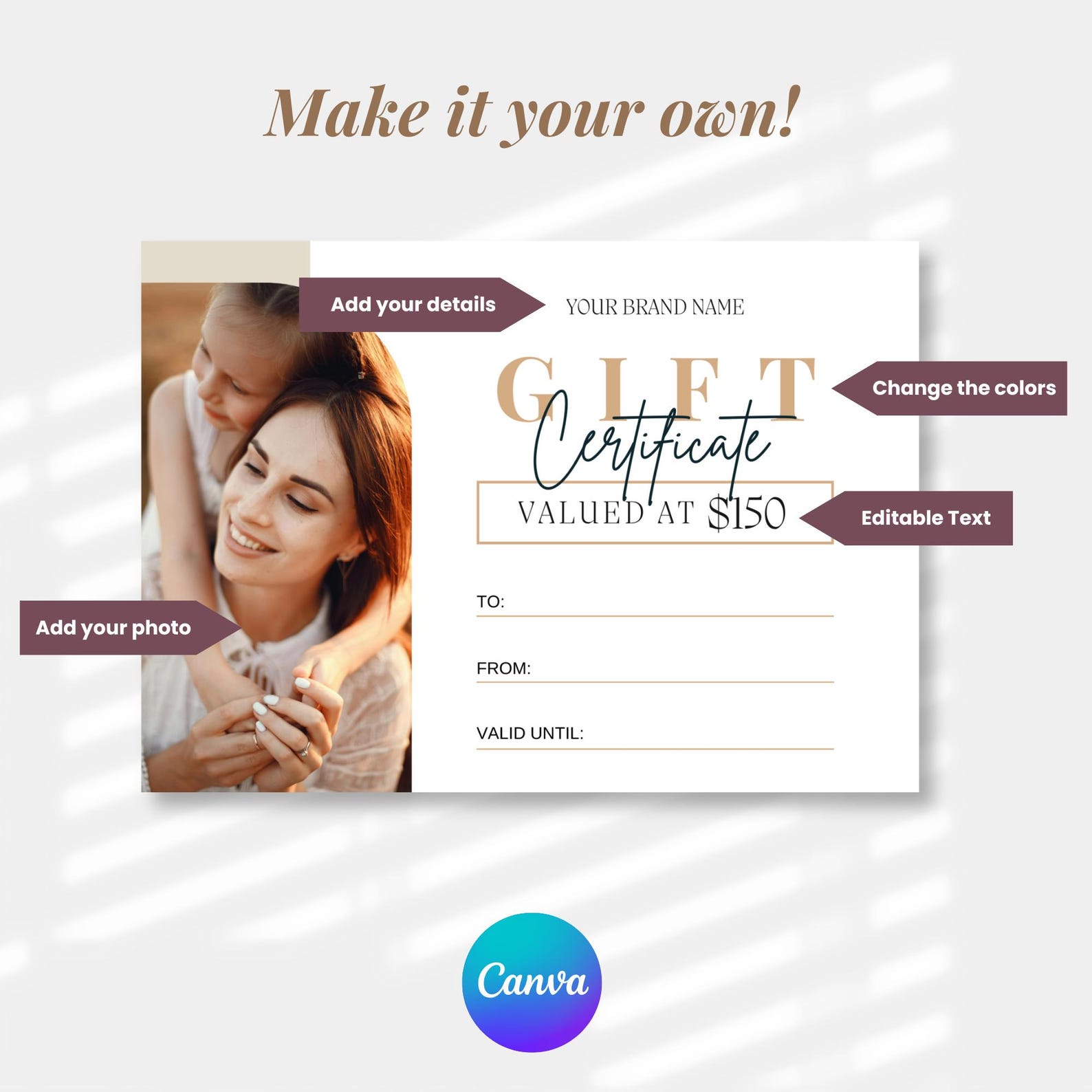 Photo Session Gift Coupon Template Canva, Photoshoot Gift Card, Family ...