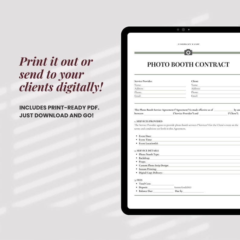 Photobooth Contract Template Canva Photo Booth Rental Contract for ...