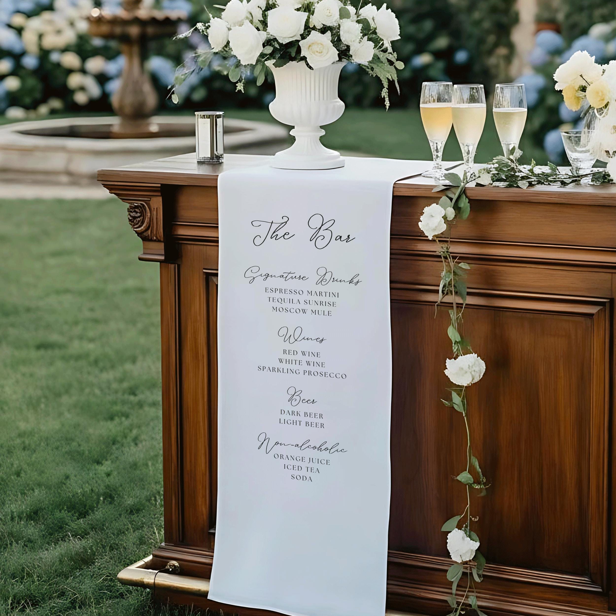 White Linen Wedding Bar Sign, Custom Wedding Bar Menu Banner, Rustic ...