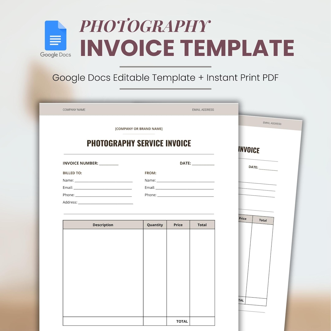 Photography Invoice Template Google Docs Editable Photographer Business ...