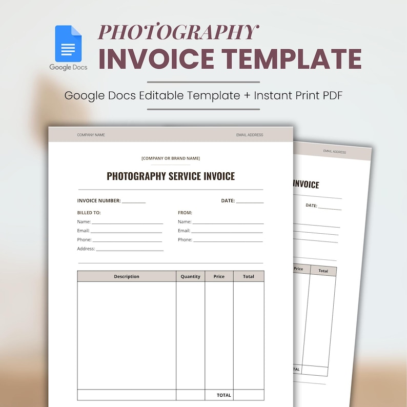 Photography Invoice Template Google Docs Editable Photographer Business ...
