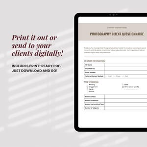 Photography Questionnaire Google Docs Template for Photographer Booking ...