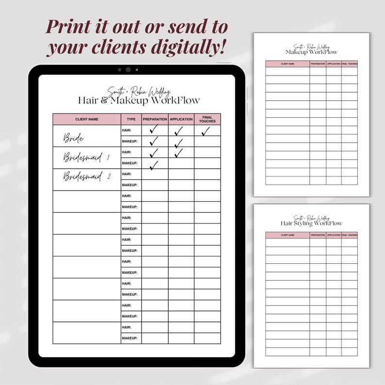 Wedding Hair and Makeup Timeline Template, Glam Team Hair Styling ...