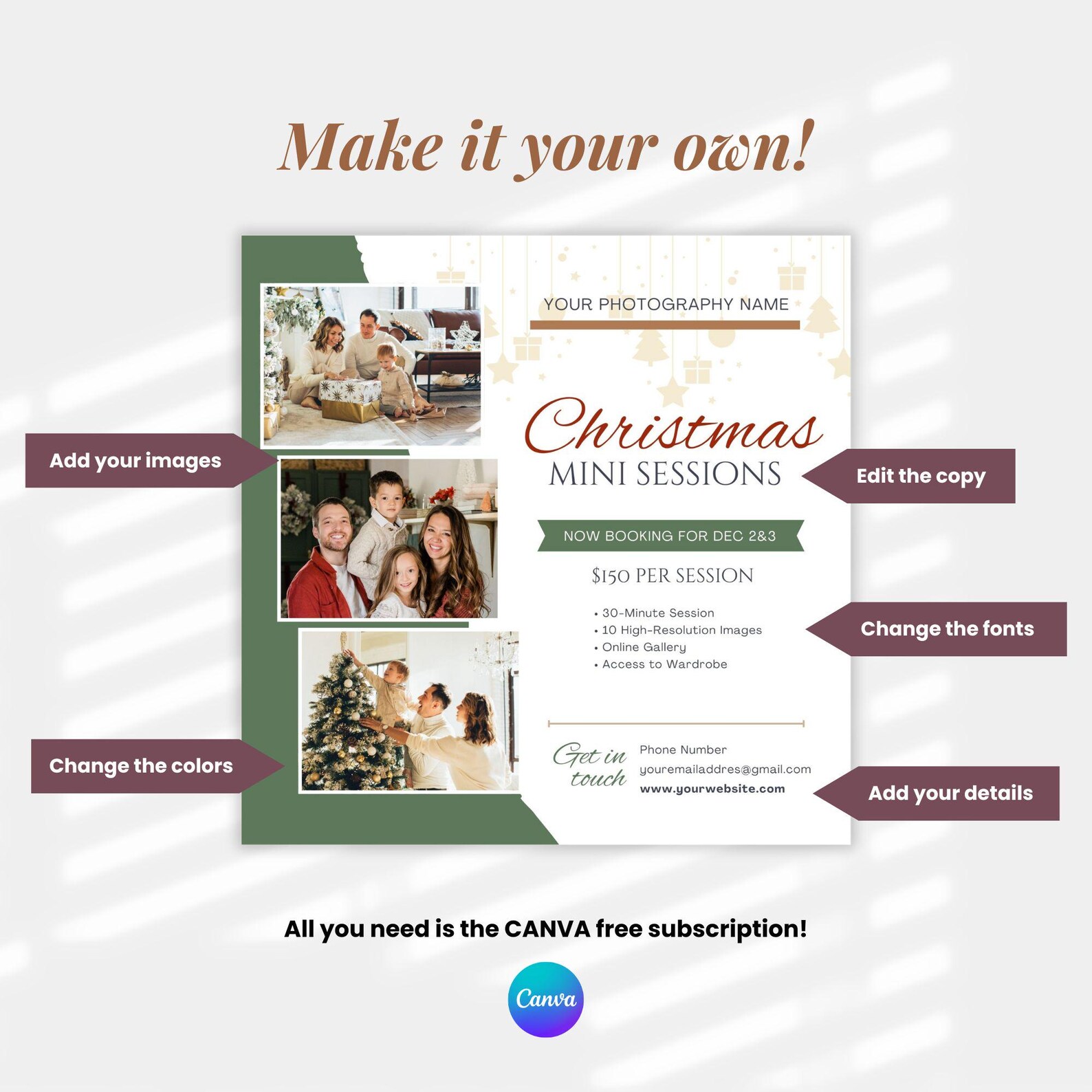 Winter Mini Sessions Template for Christmas Photography Template, Xmas ...