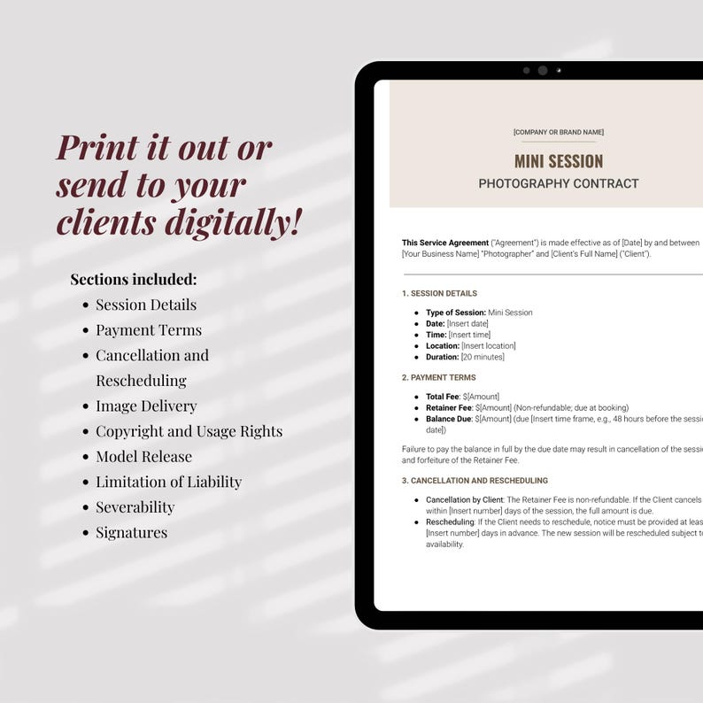Mini Sessions Contract Template Google Docs Mini Sessions Photography ...