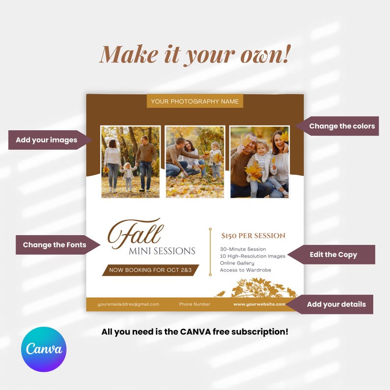 Autumn Mini Sessions Template, Family Portrait Shoot Post, Fall Outdoor ...