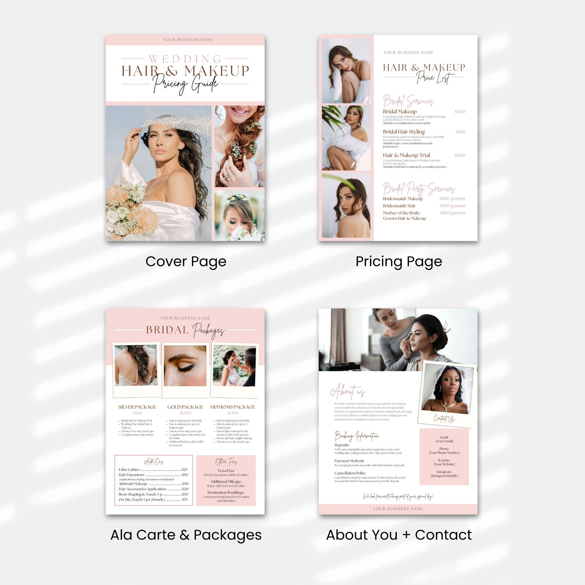Wedding Hair and Makeup Pricing Guide Template Canva Bridal Hair and ...