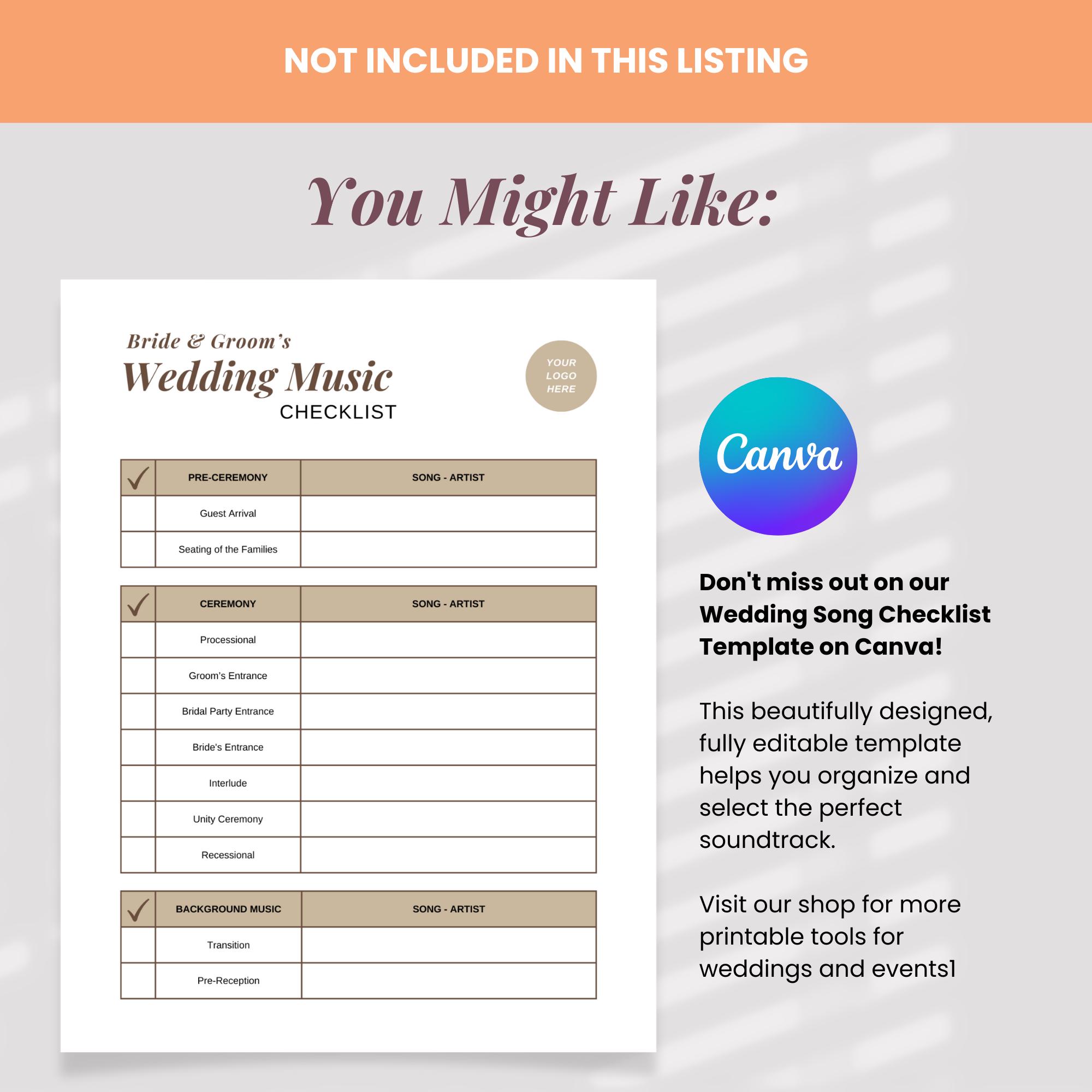 Wedding Song Request Card Template for Events DJ Business Essentials ...