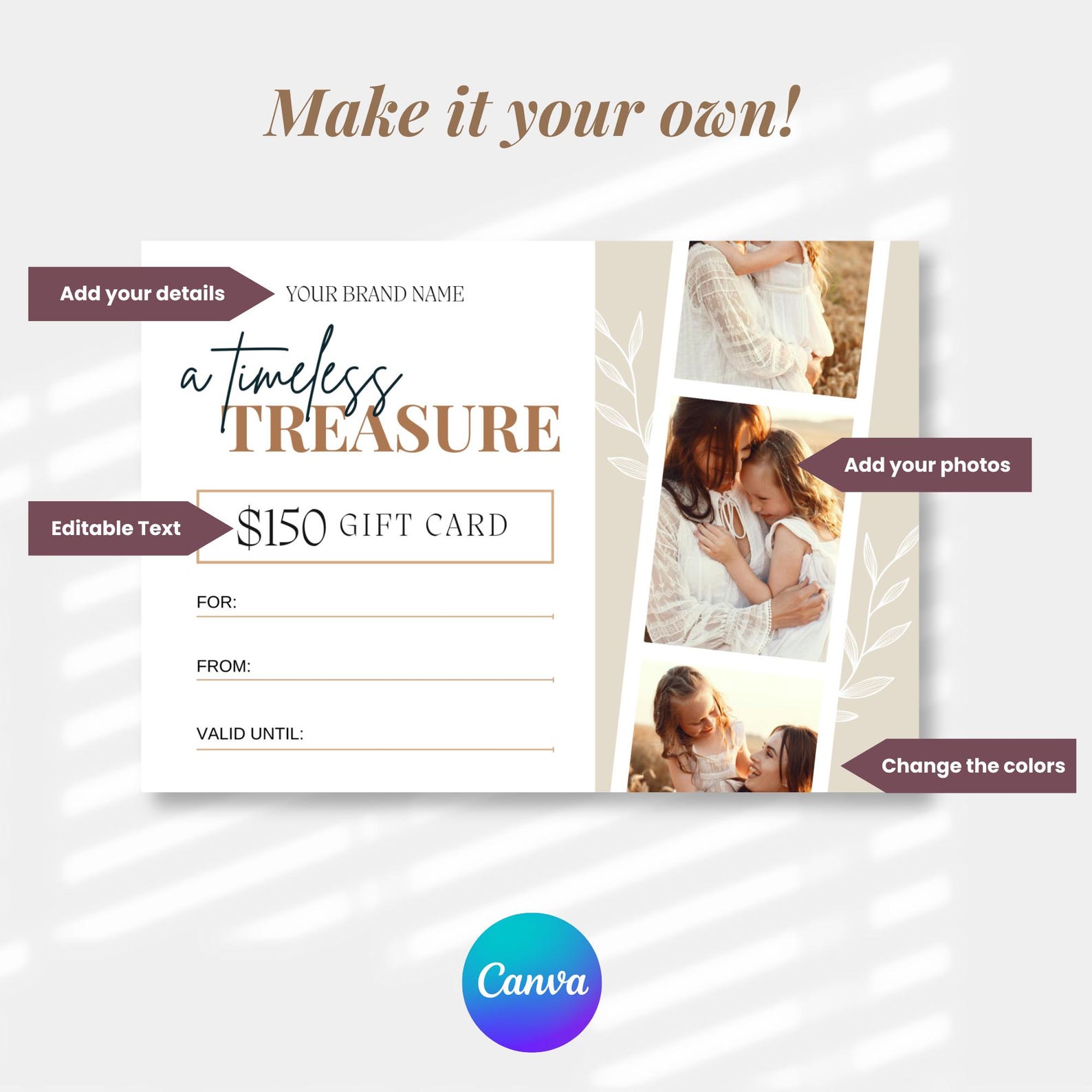 Photo Shoot Gift Certificate Template Canva, Mini Photo Session Gift ...