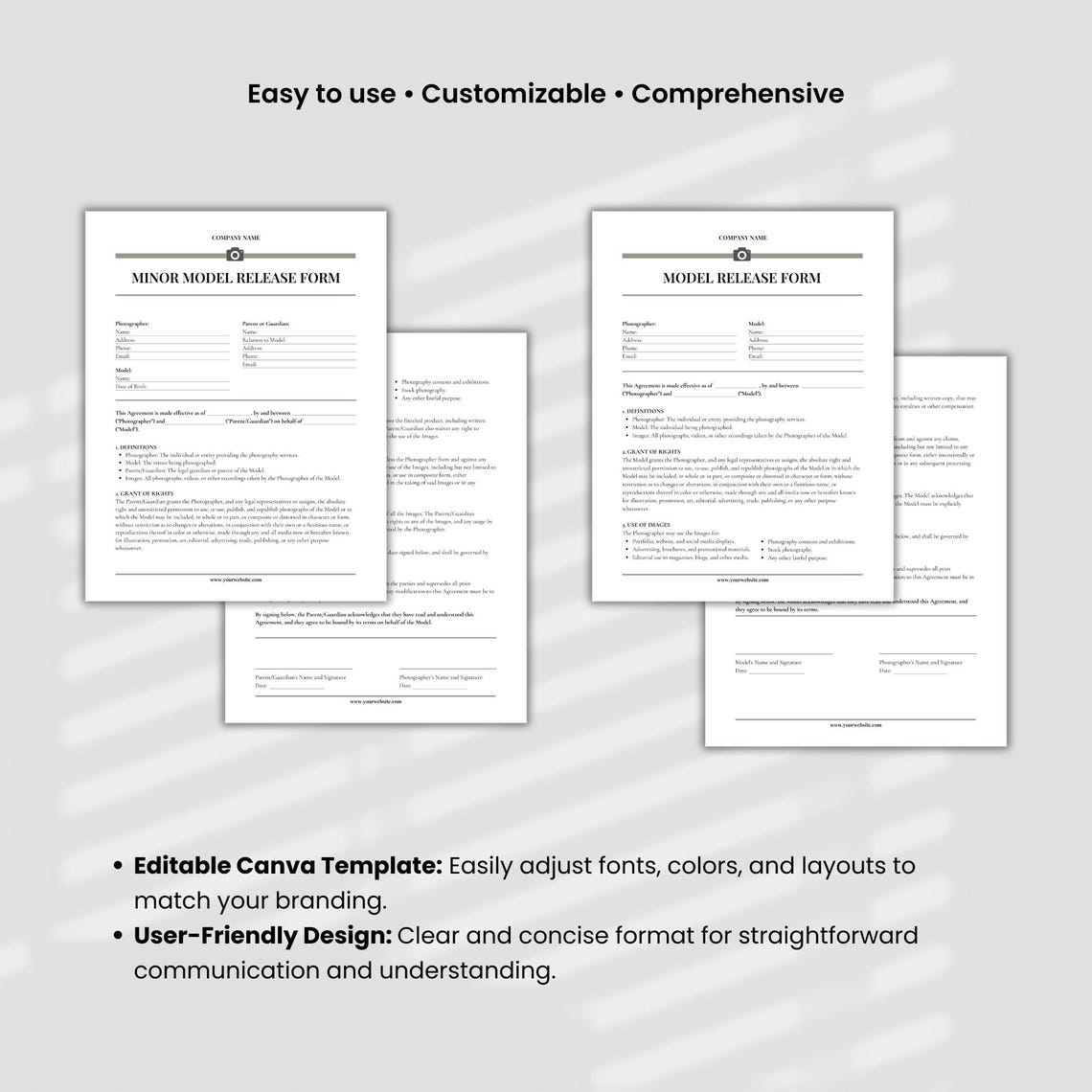Model Release Form Template, Minor Model Release Contract Canva Editable, Printable Photography ...
