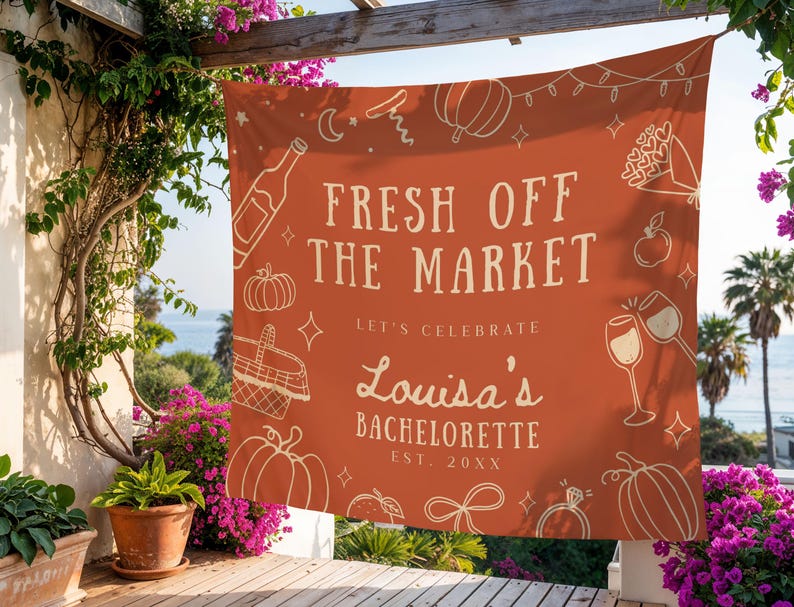 Fall Bachelorette Party Tapestry, Custom Farmers Market Bridal Shower ...
