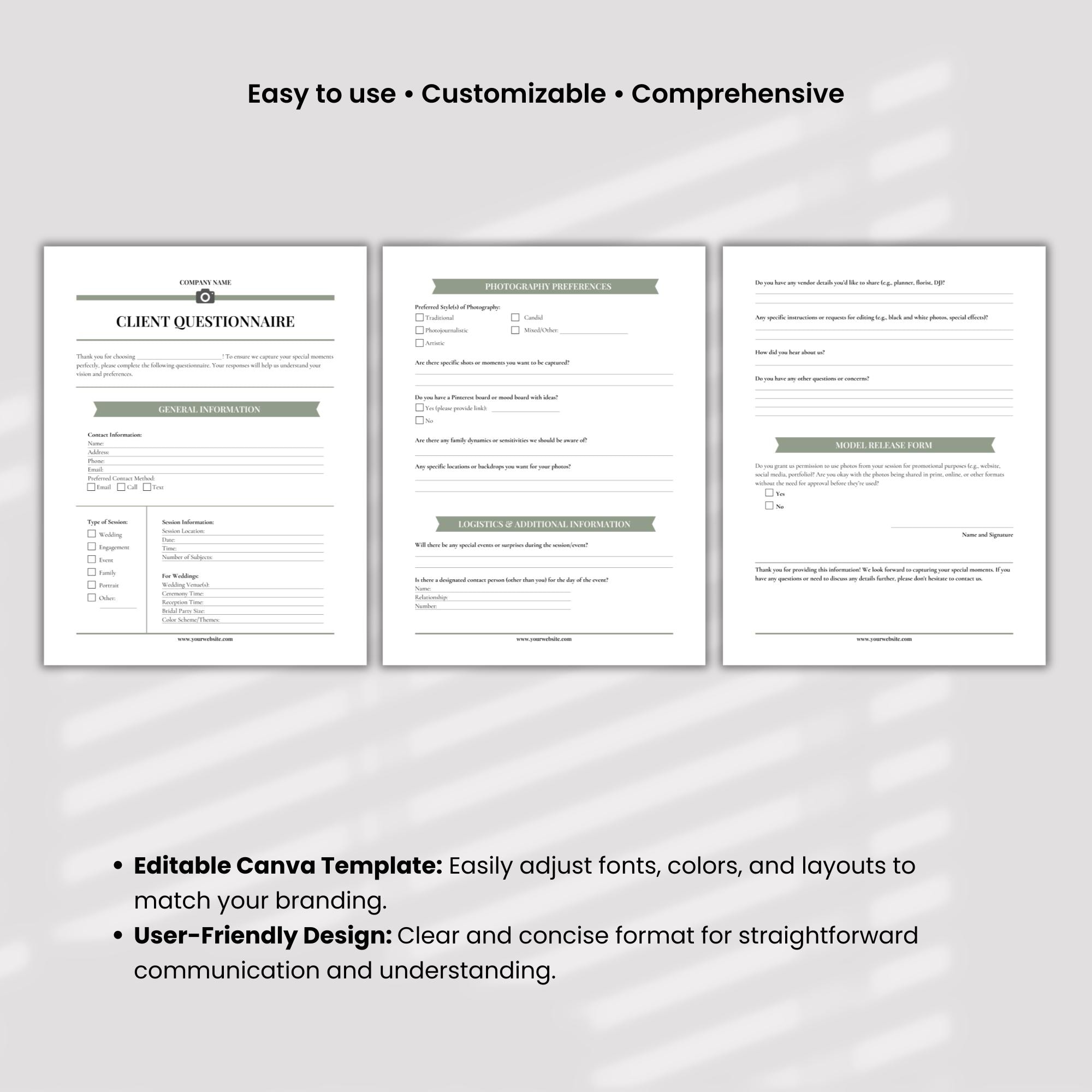 Photography Booking Form Template for Photography Questionnaire Canva ...