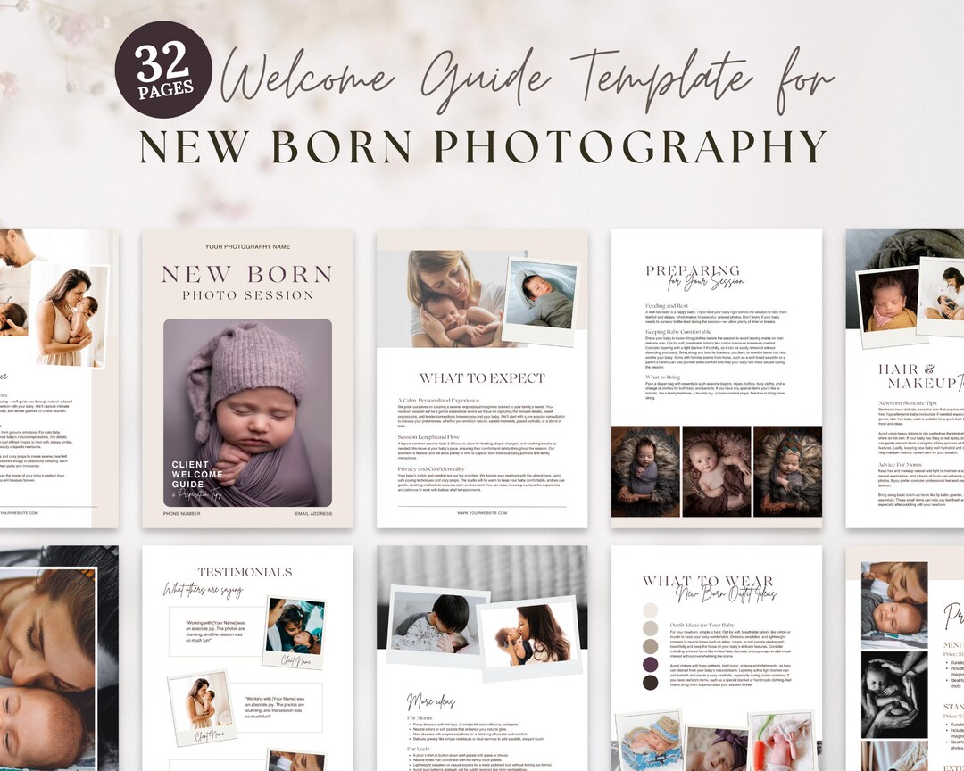 New Born Photography Welcome Guide Template Canva, Pre-written Baby ...
