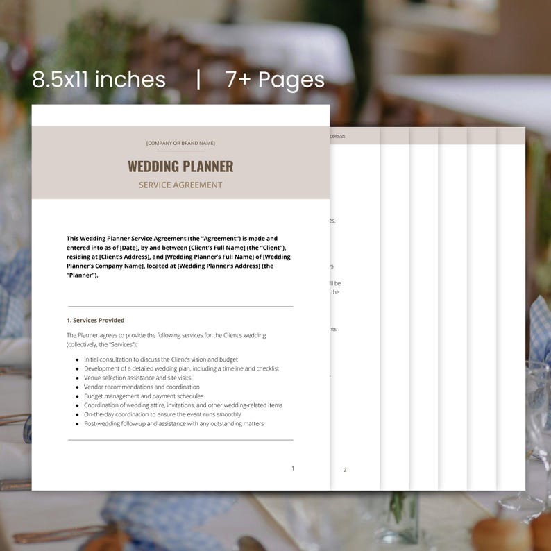 Wedding Planner Contract Template Google Doc for Wedding Coordinator Service Agreement Editable ...