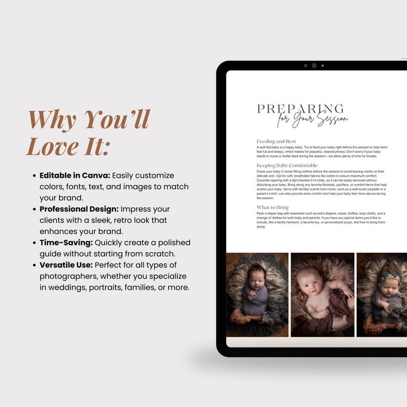 New Born Photography Welcome Guide Template Canva, Pre-written Baby ...