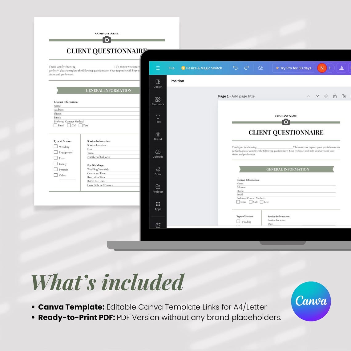 Photography Booking Form Template for Photography Questionnaire Canva ...