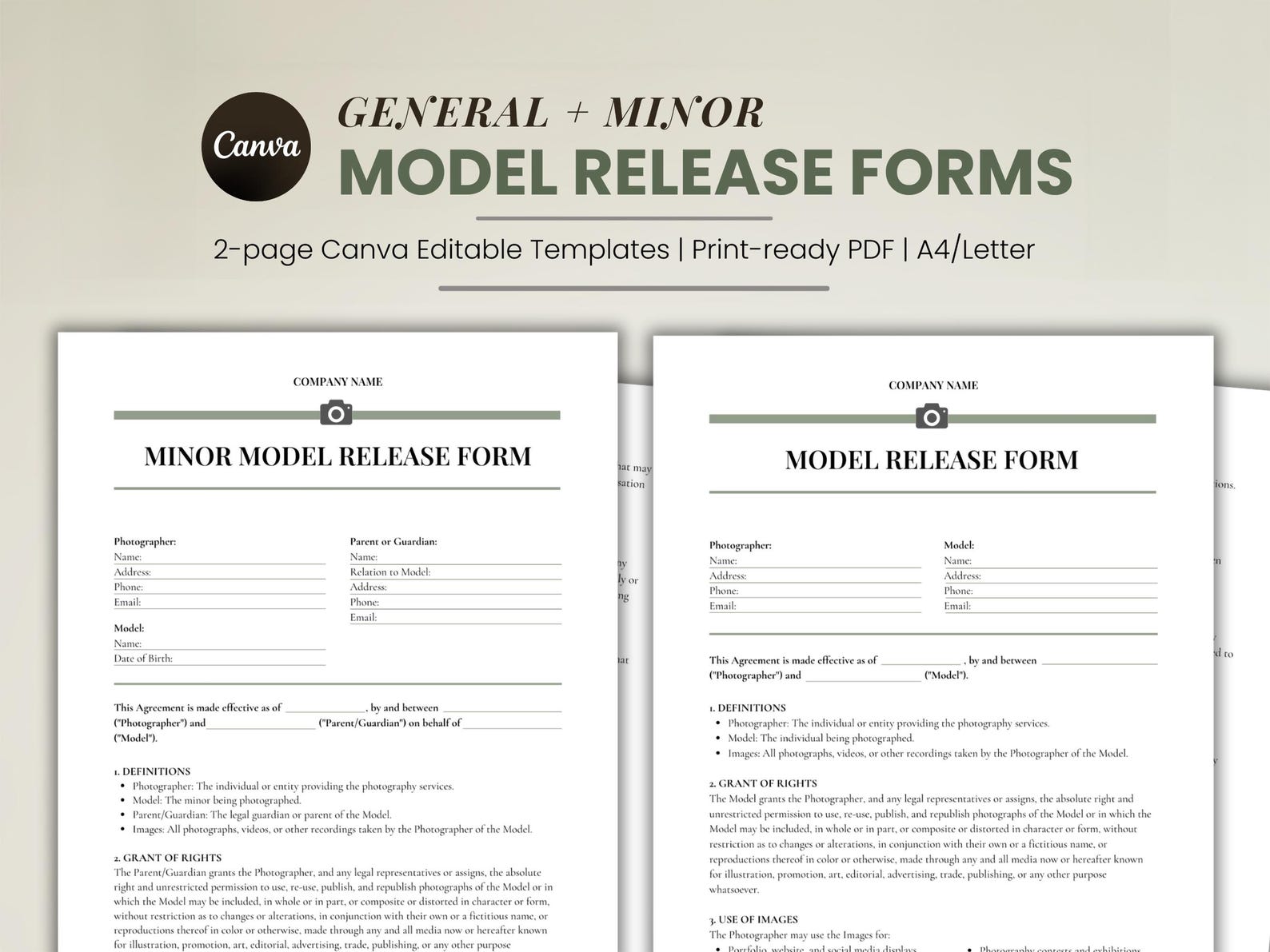 Model Release Form Template, Minor Model Release Contract Canva ...