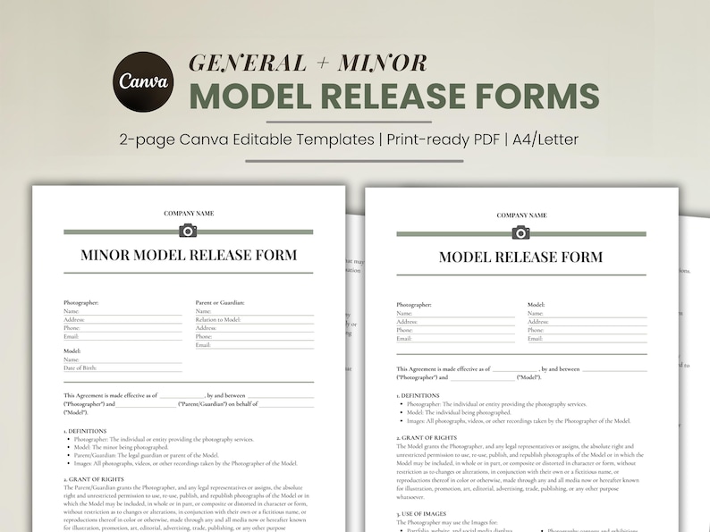 Model Release Form Template, Minor Model Release Contract Canva ...