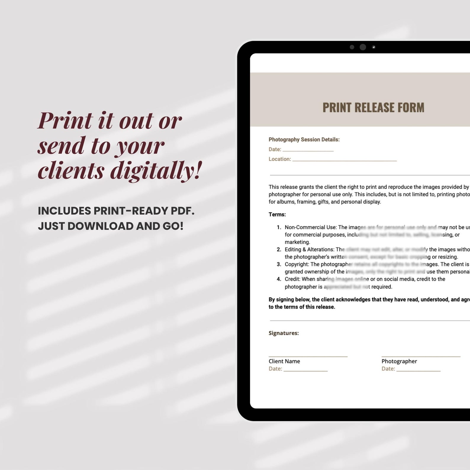 Print Release Form Template Google Docs Photography Contract Editable ...