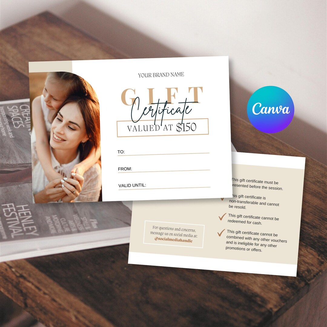 Photo Session Gift Coupon Template Canva, Photoshoot Gift Card, Family ...