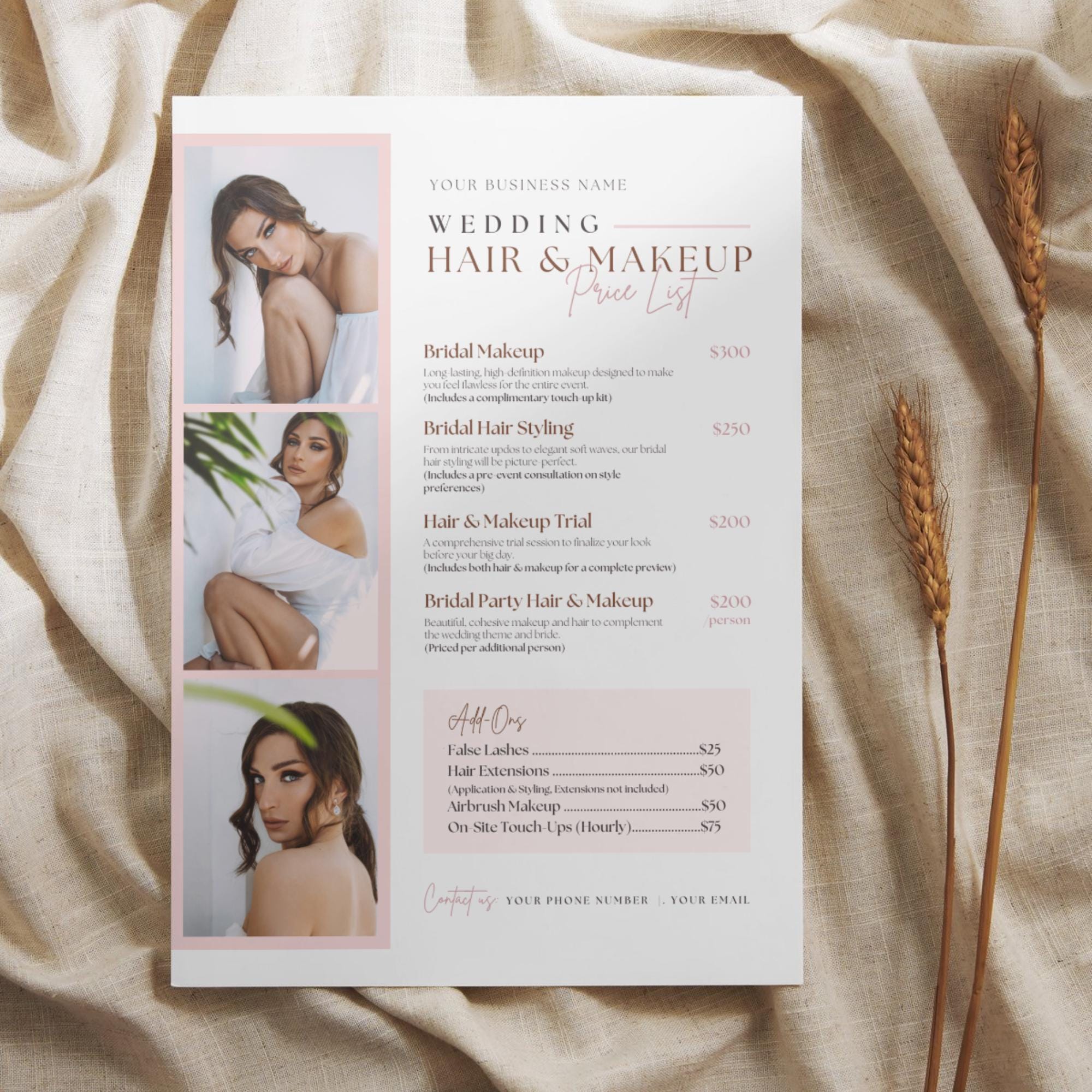 Wedding Hair and Makeup Pricing Guide Template Canva, Bridal Makeup and ...