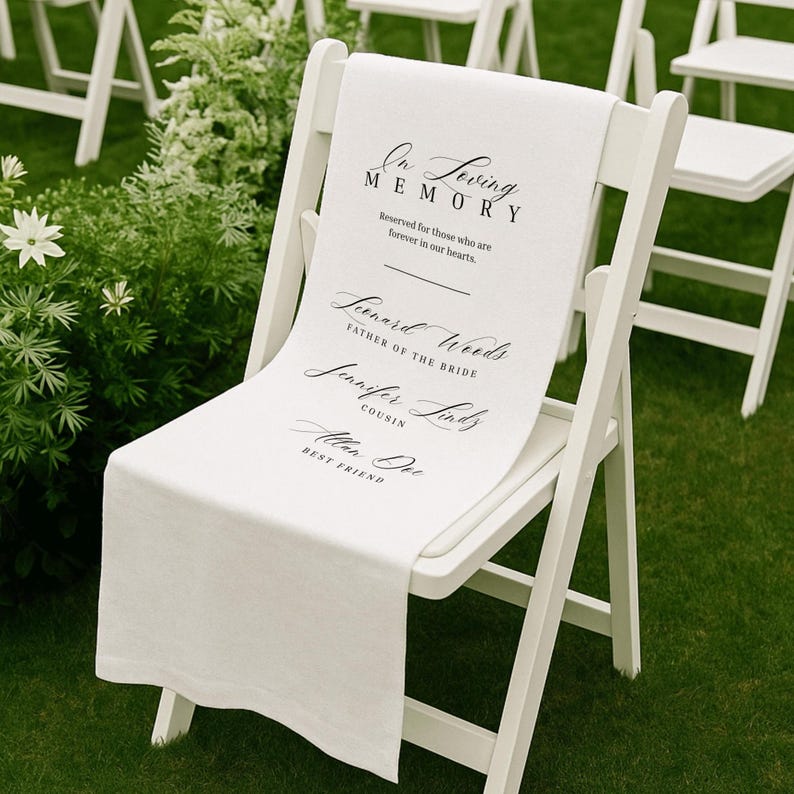 Loving Memory Wedding Sign, White Cotton Memorial Chair Banner ...