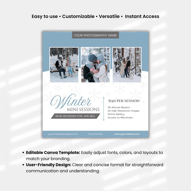 Mini Sessions Winter Template, Editable Canva Mini Session Template ...