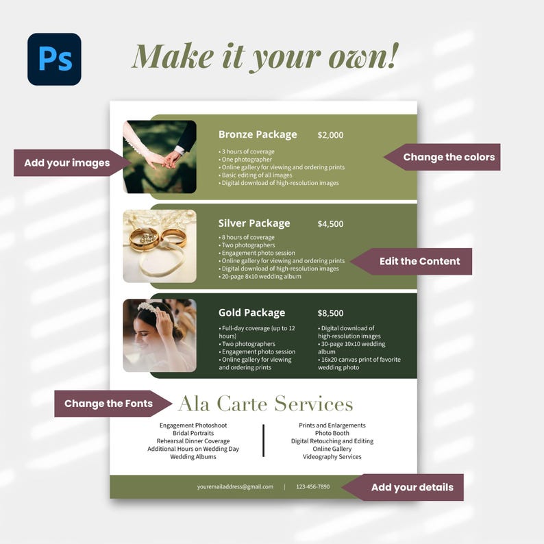 Wedding Photography Price Guide Template for Photographer Pamphlet ...