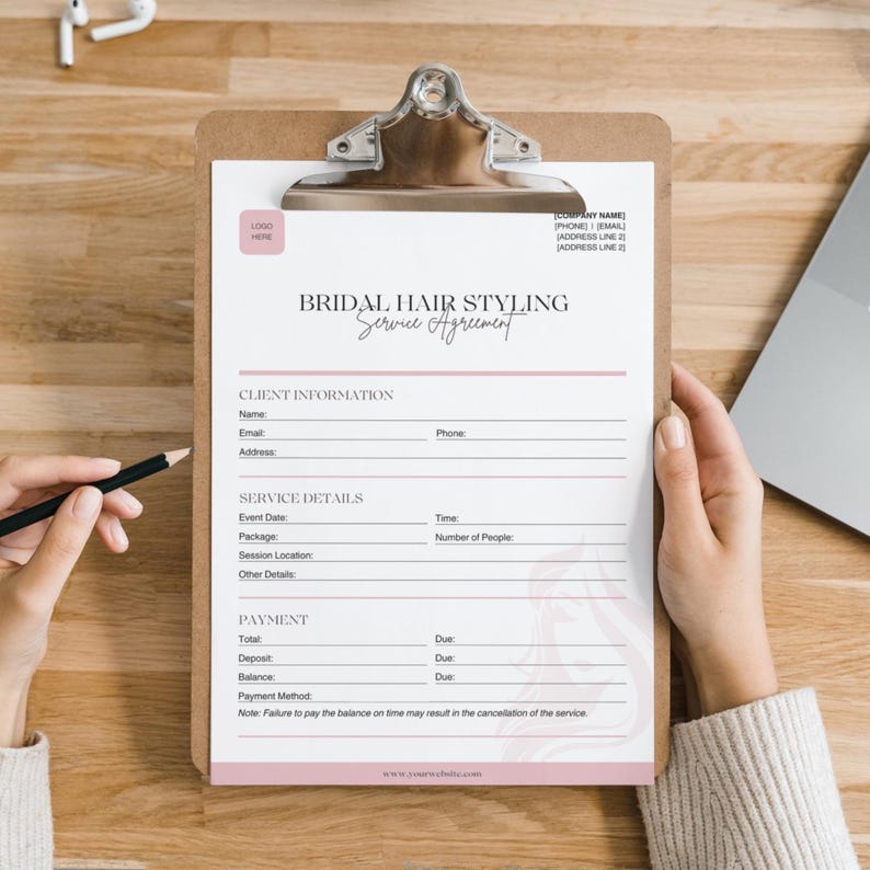 Bridal Hair Stylist Contract Template Canva, Wedding Hair Styling ...