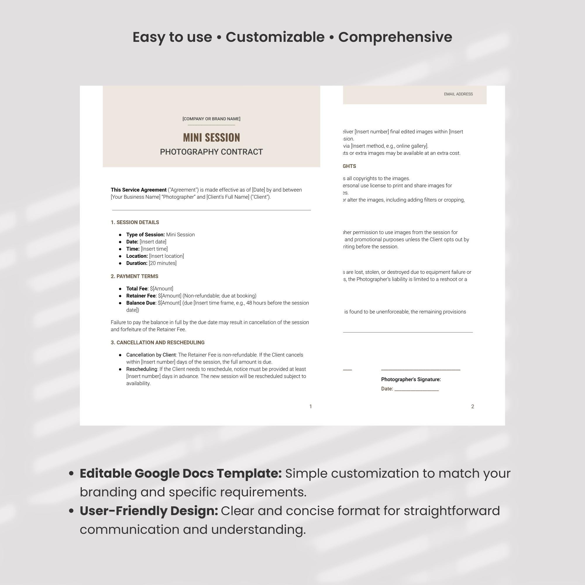 Mini Sessions Contract Template Google Docs Mini Sessions Photography ...