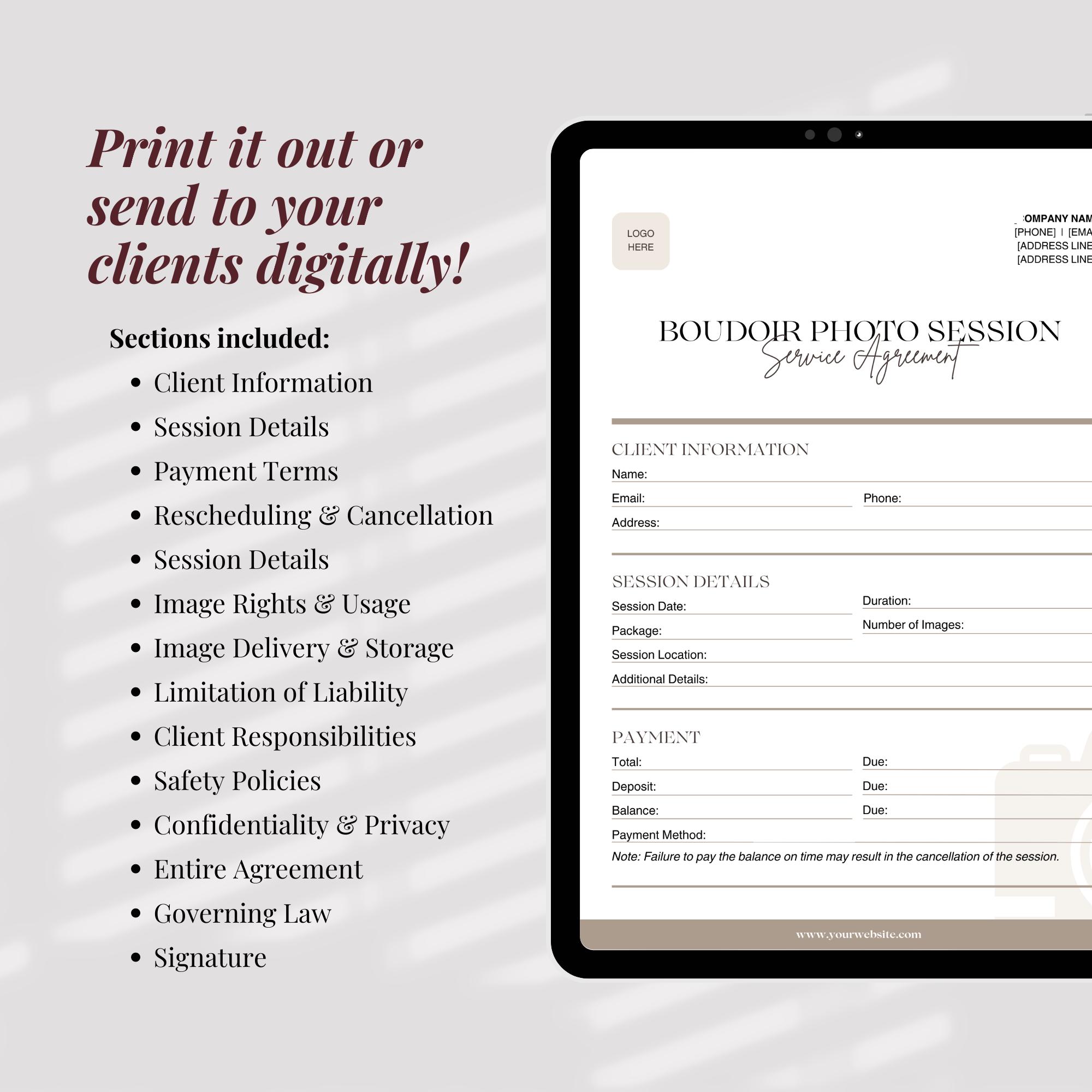 Boudoir Photography Contract Template Canva, Boudoir Photo Session ...