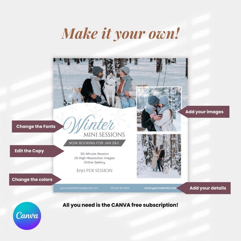 Mini Sessions Winter Template, Editable Canva Mini Session Template ...