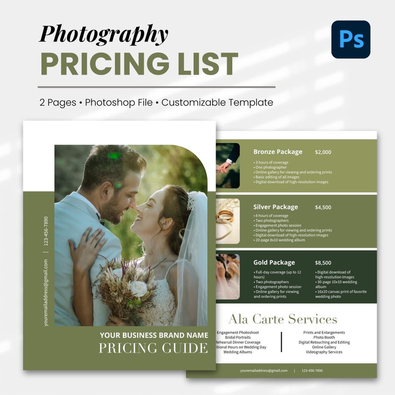 Wedding Photography Price Guide Template for Photographer Pamphlet ...