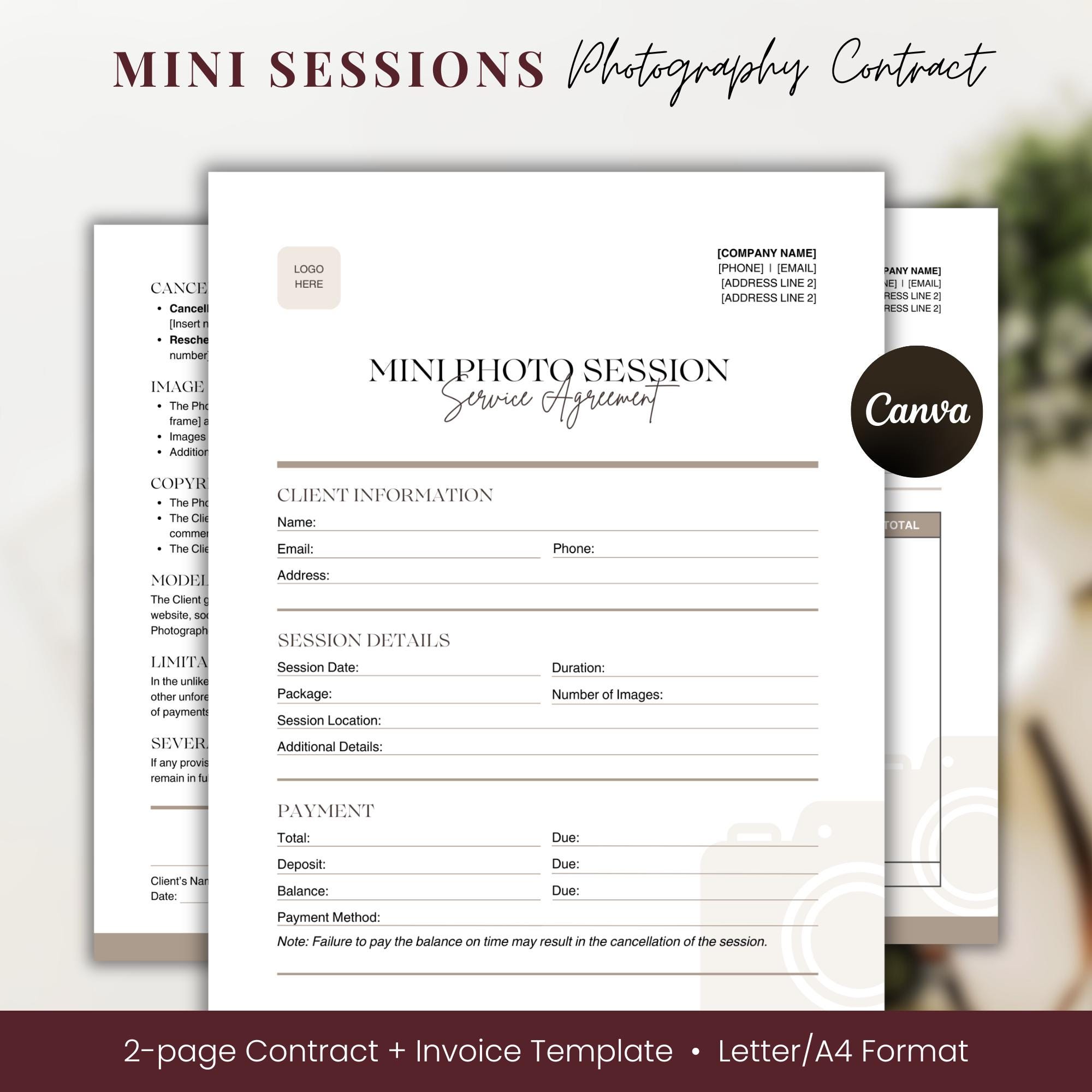Mini Sessions Contract Template Canva Mini Sessions Photography Client ...