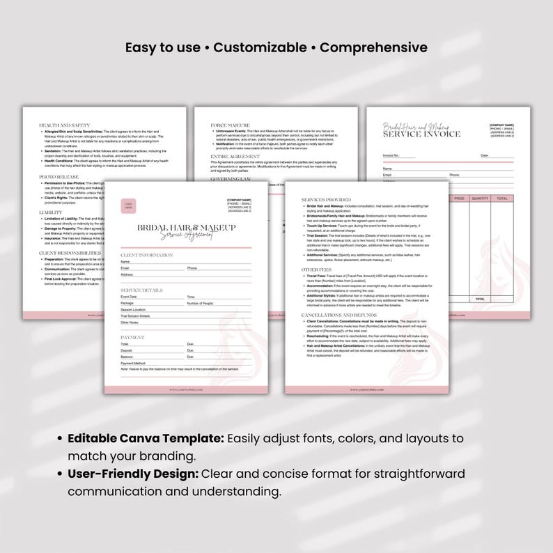 Bridal Hair and Makeup Contract Template Canva, Wedding Hair and Makeup ...
