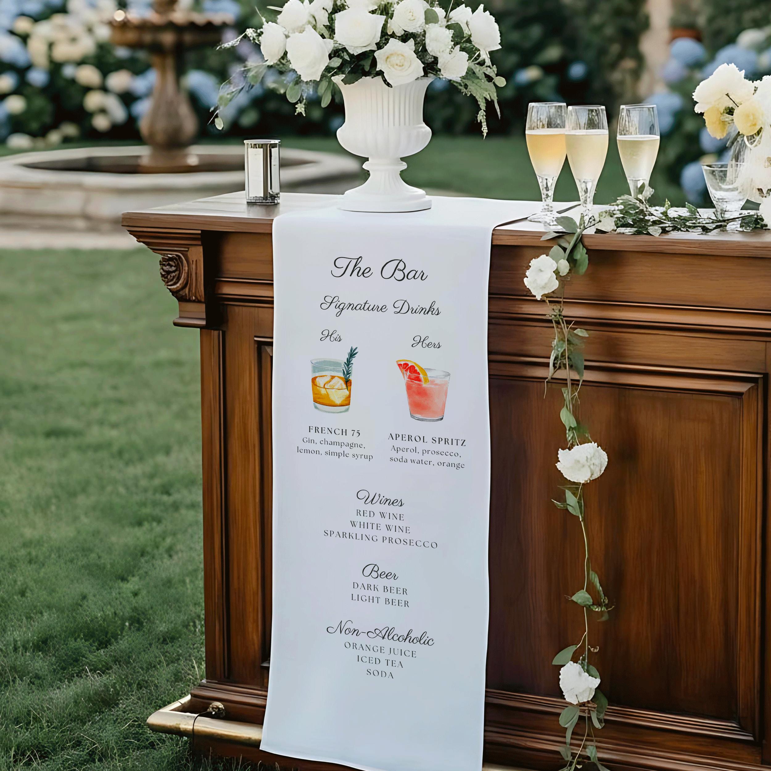 Wedding Bar Sign Fabric, Custom Wedding Signature Drinks Banner With ...