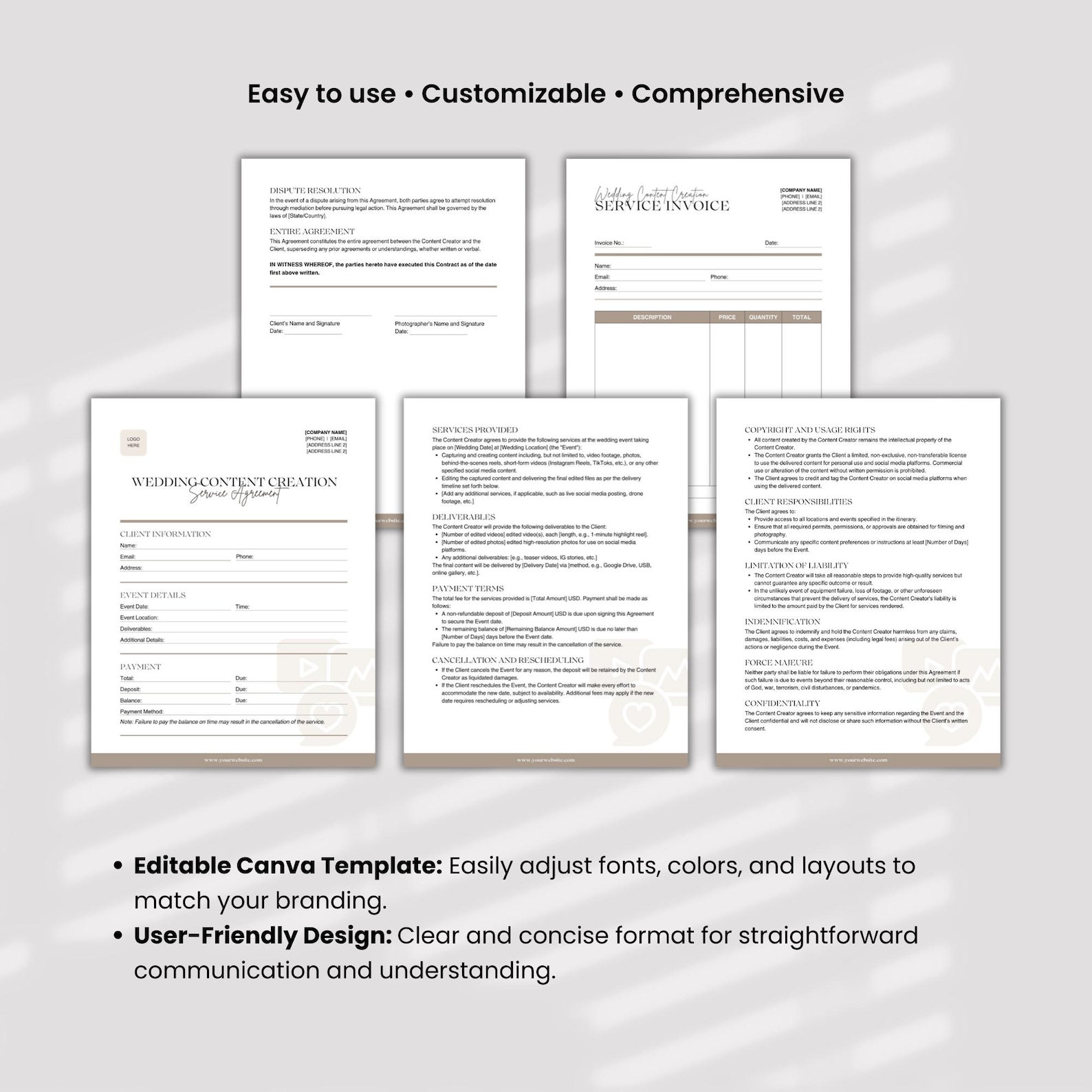 Wedding Content Creator Contract Template Canva, Wedding Content ...