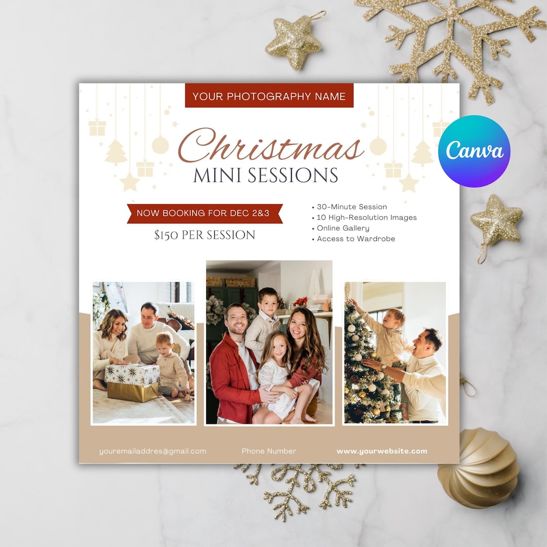 Christmas Mini Sessions Template Canva Xmas Photo Shoot Template for ...